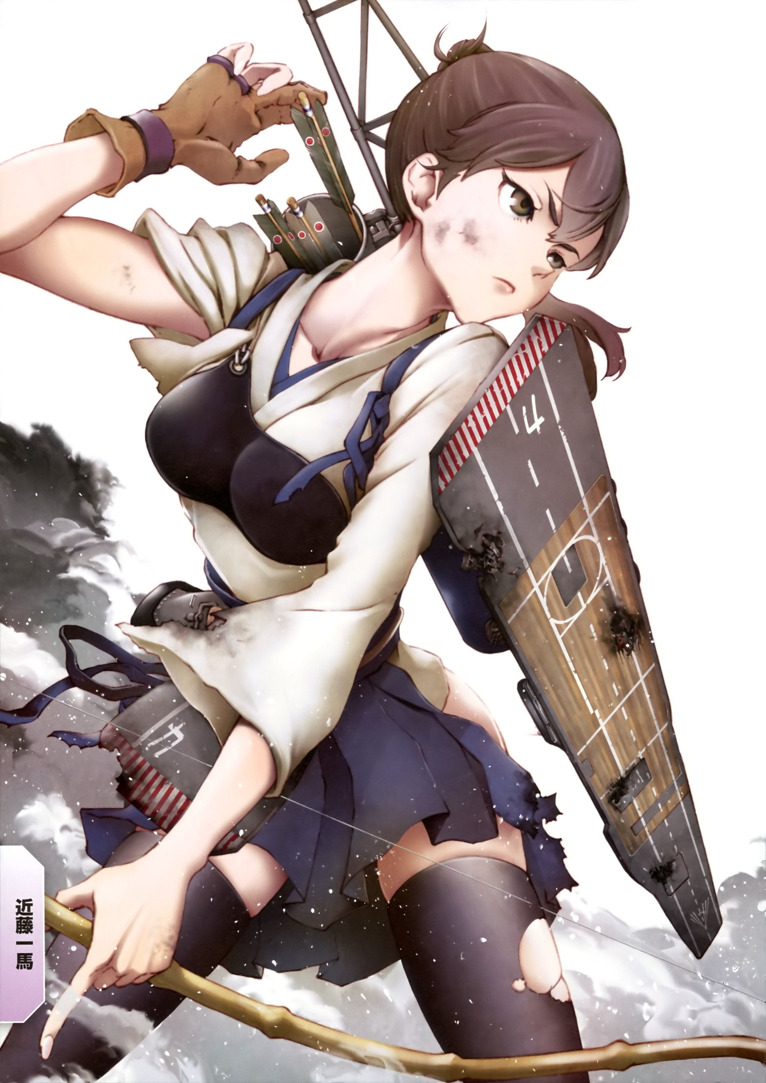 Safebooru - 1girl absurdres black legwear blue hakama bow (weapon) brown eyes brown hair ...